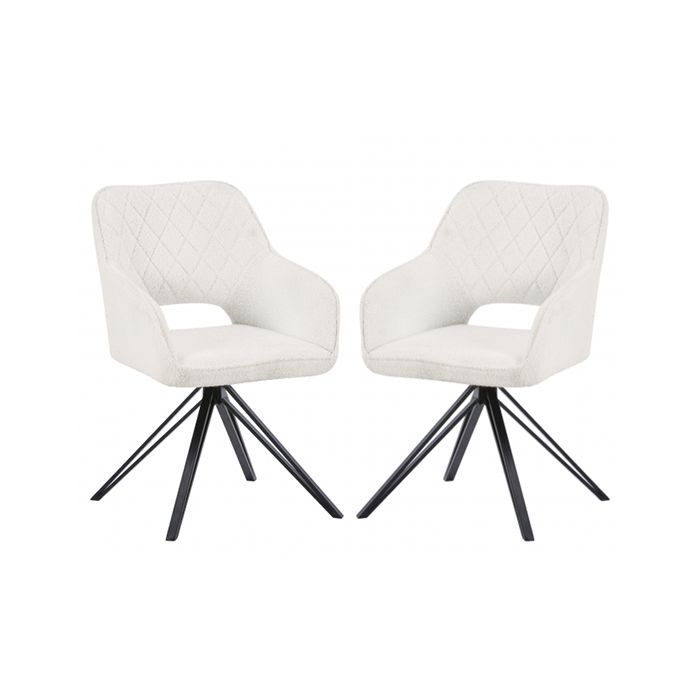 Lincoln Swivel White Boucle Fabric Dining Chairs In Pair