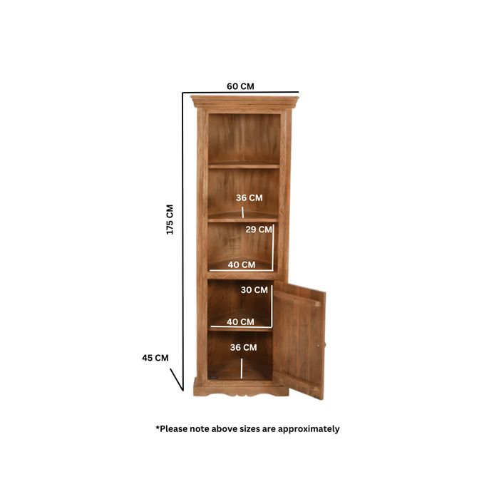 Artwork Solid Mango Wood Corner Bookcase In Oak Elegant Furniture UK