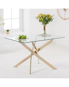 Metropolitan Round Clear Glass Top Dining Table With Gold Iron Legs ...