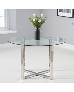 Samurai Round Clear Glass Dining Table With Chrome Metal Legs | Elegant ...