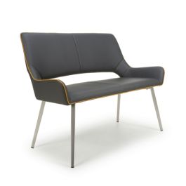 Mako Leather Effect Dining Bench In Graphite Grey | Elegant Furniture UK