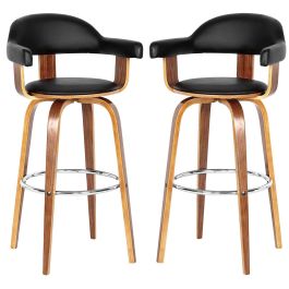 Bohena Rotating Black Faux Leather Bar Chairs With Armrest In Pair ...