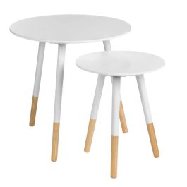 Viborg Round Wooden Set Of 2 Side Tables In White | Elegant Furniture UK