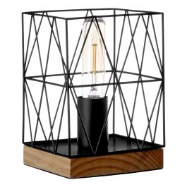 Bode Black Metal Wire Frame Table Lamp With Natural Wooden Base | Elegant Furniture UK