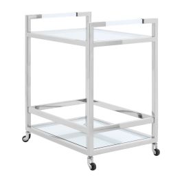 Vogue Butler Bar Trolley With 2 Tiers In Silver Metal Frame | Elegant ...