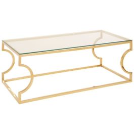 Alton Rectangular Clear Glass Coffee Table With Gold Curved Base ...