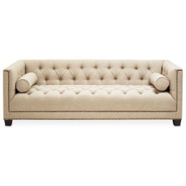 Surina Fabric 3 Seater Sofa In Stone With Carved Wooden Feets | Elegant ...
