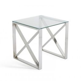 Astra Clear Glass Top Lamp Table With Silver Frame | Elegant Furniture UK
