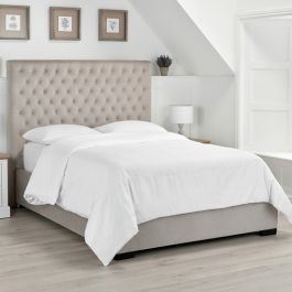 Cavendish Velvet Double Bed In Beige | Elegant Furniture UK