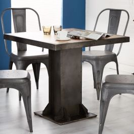 Evoke Square Metal Dining Table In Reclaimed Metal | Elegant Furniture UK
