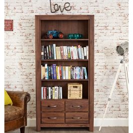 Mayan Large Wooden 4 Drawers Bookcase In Walnut | Elegant Furniture UK