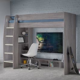 Nebula Wooden Gaming Bunk Bed With Desk In Grey Oak | Elegant Furniture UK