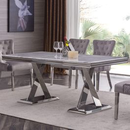 Plato Natural Stone Dining Table In Marble Effect With Stainless Steel ...