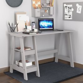 Tiva Wooden Computer Desk In Grey With 2 Shelves | Elegant Furniture UK