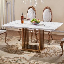 Tuscany Natural Stone Marble Dining Table With Stainless Steel Base ...
