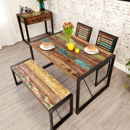 Urban Chic Small Wooden Dining Table With 2 Benches | Elegant Furniture UK
